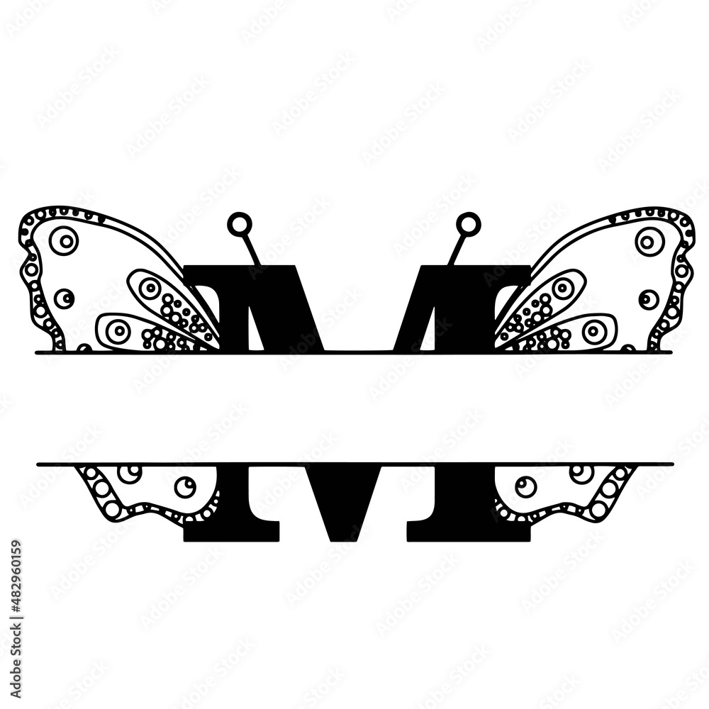 Letter M with butterfly silhouette. Wings butterfly logo template ...
