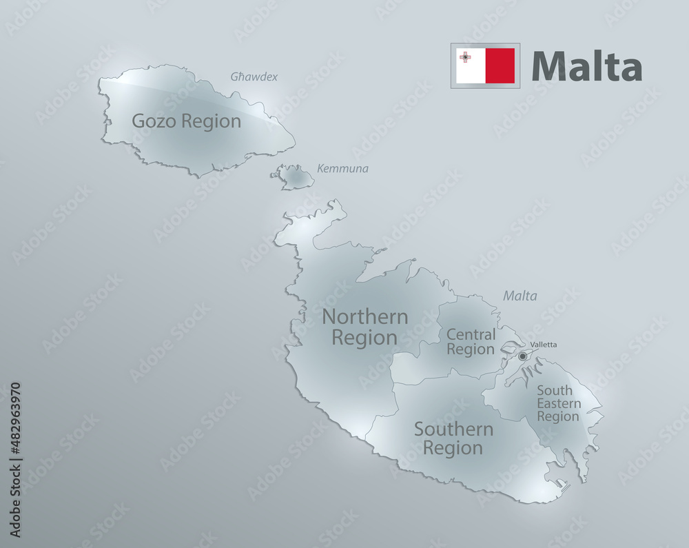 Malta map and flag, Current regions, separates regions and names ...