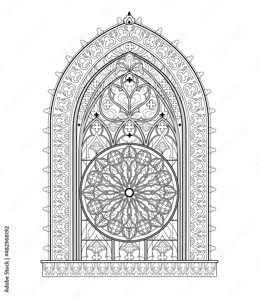 Beautiful Gothic stained glass window from French church with rose ...