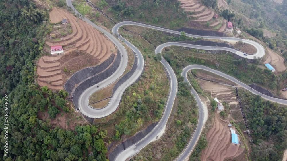 An aerial view of traffic on the BP Highway, Bardibas Highway, showing ...