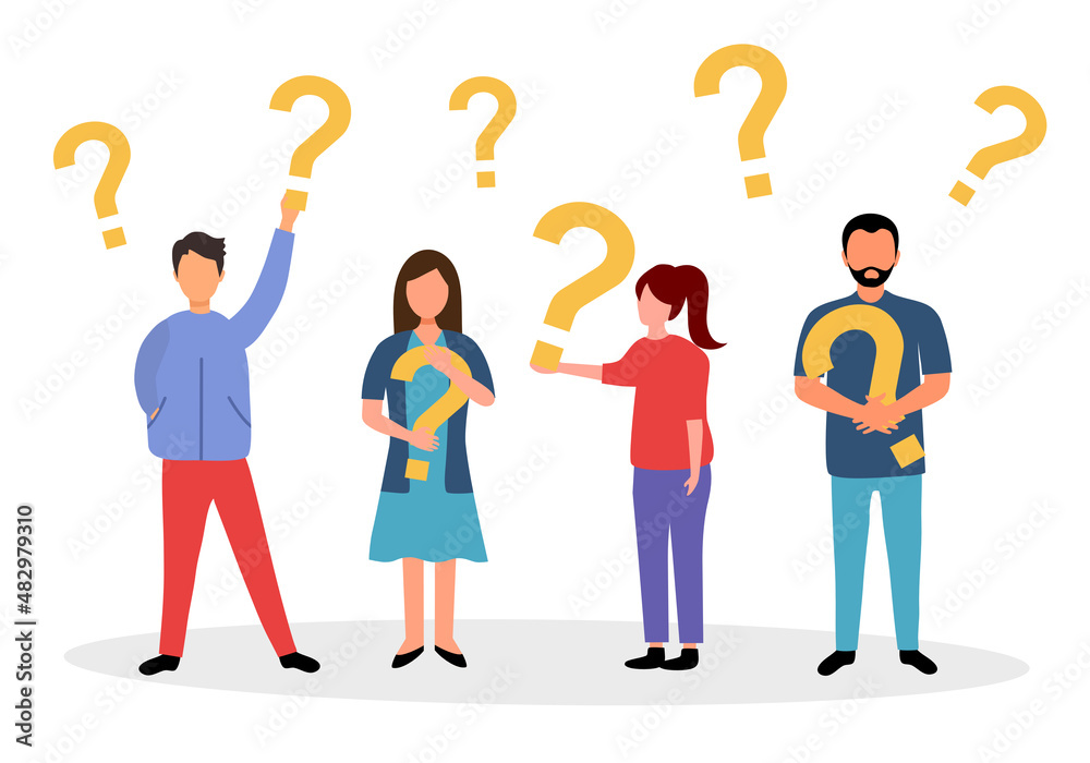 People holding question mark symbol in flat design on white background ...