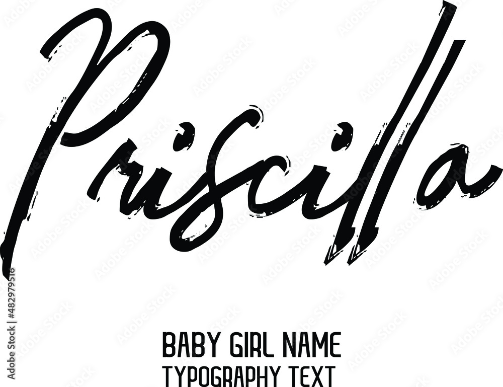 Baby Girl Name Priscilla Handwritten Lettering Modern Black Color ...