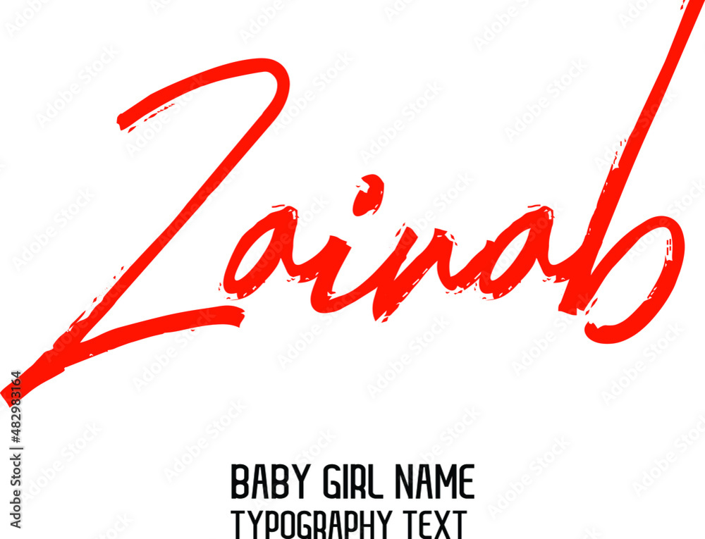 Girl Name Zainab. Handwritten Lettering Modern Red Color Calligraphy ...