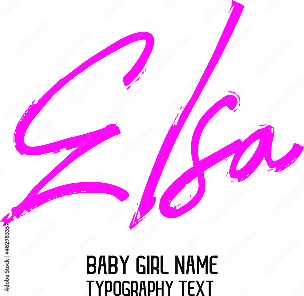 Girl Name Elsa Handwritten Lettering Modern Pink Color Calligraphy Text ...