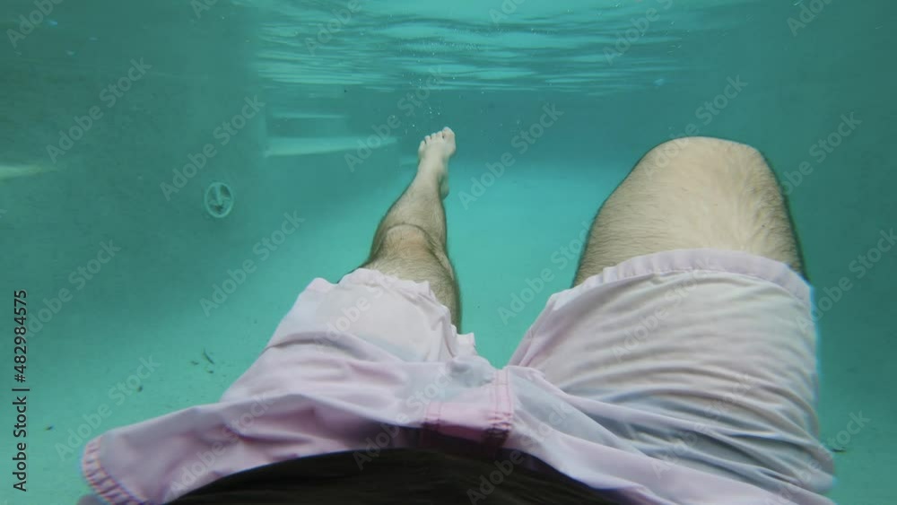 Close up point of view shot of a young man slowly flailing his arms and ...