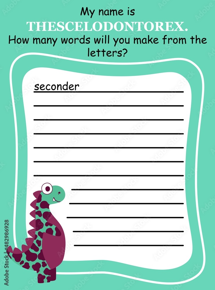 Educational word game with funny cartoon dinosaur vector illustration ...