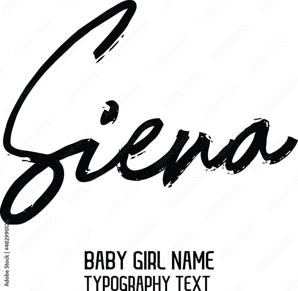 Siena Name for Baby Girl Vector Rough Script Word art Black Color Text ...