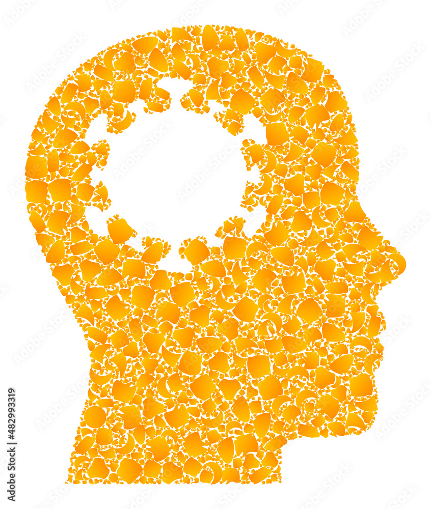 Vector golden brain infection mosaic icon. Brain infection is isolated ...