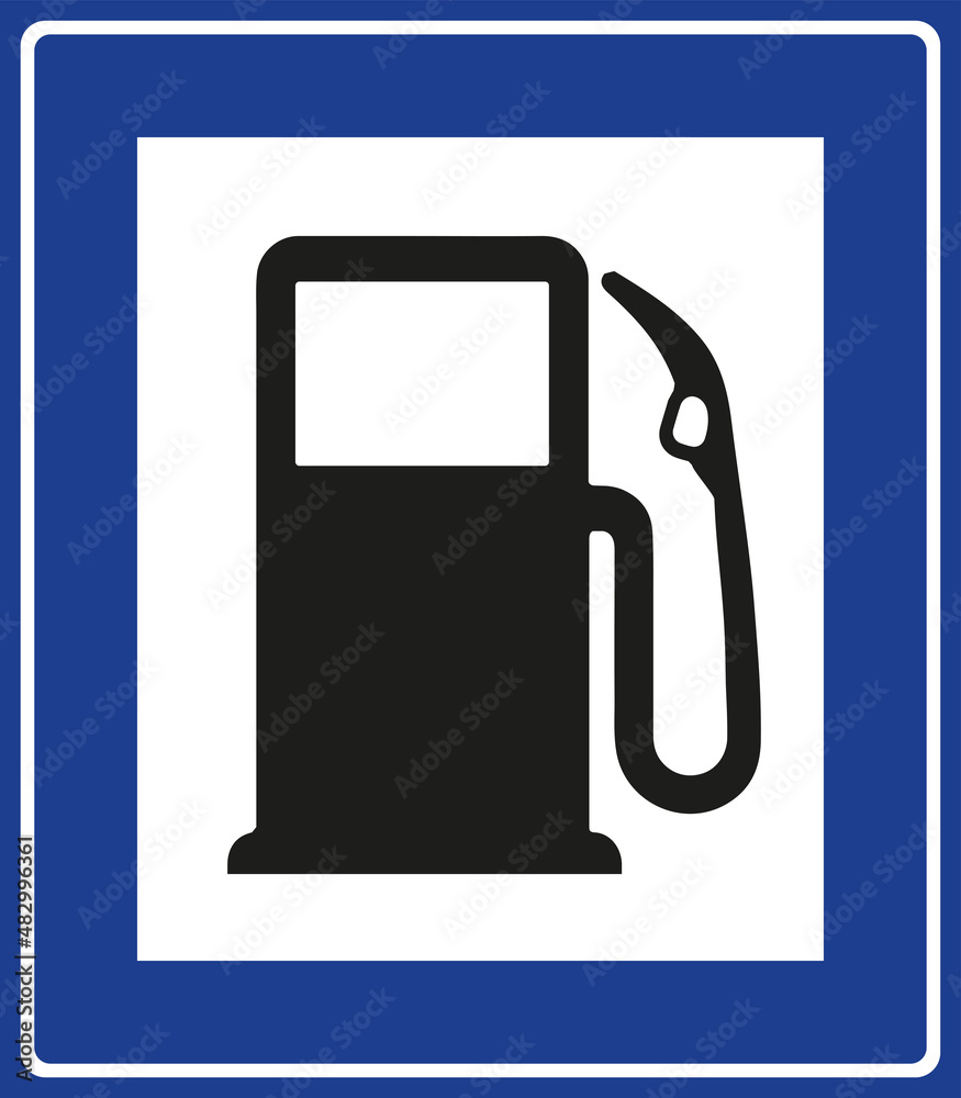 Petrol pump station sign. Blue background. Signs and symbols. Stock ...