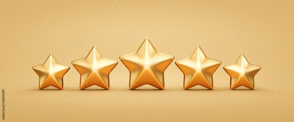 Five Gold rating star symbol of customer satisfaction review service ...