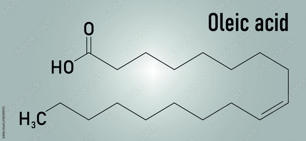 Oleic acid or omega-9, cis, fatty acid. Common in animal fats and ...