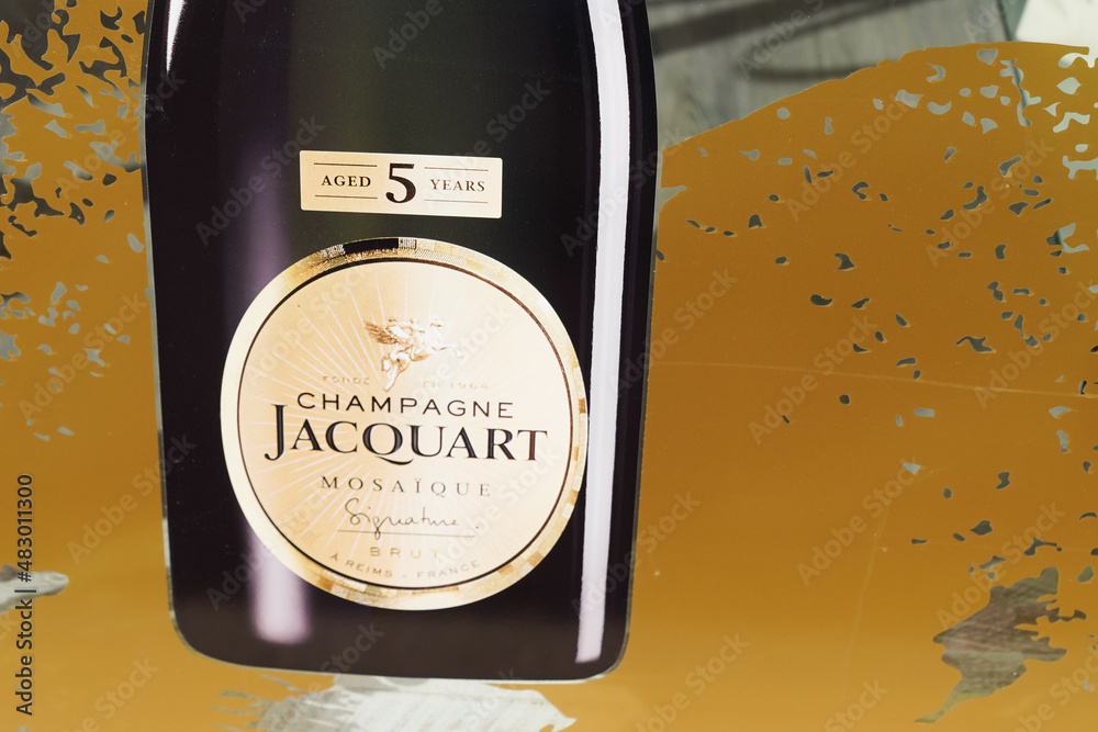 champagne jacquart mosaique logo sign and text brand on restaurant bar ...