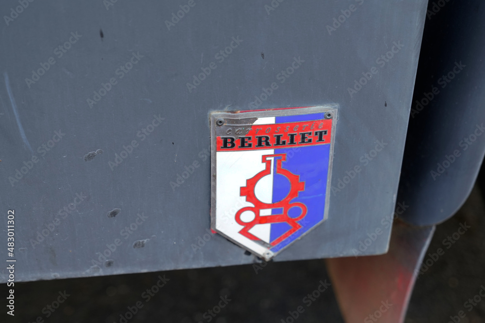 Berliet logo brand and text sign of industrial vintage old bus truck ...
