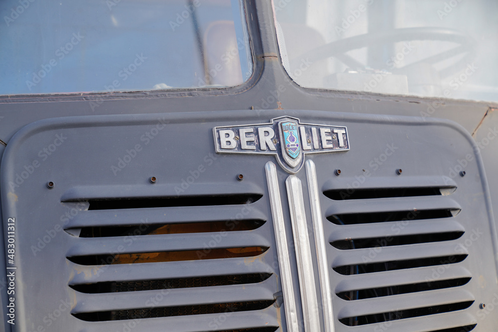 Berliet industrial truck front end logo brand and text sign of french ...