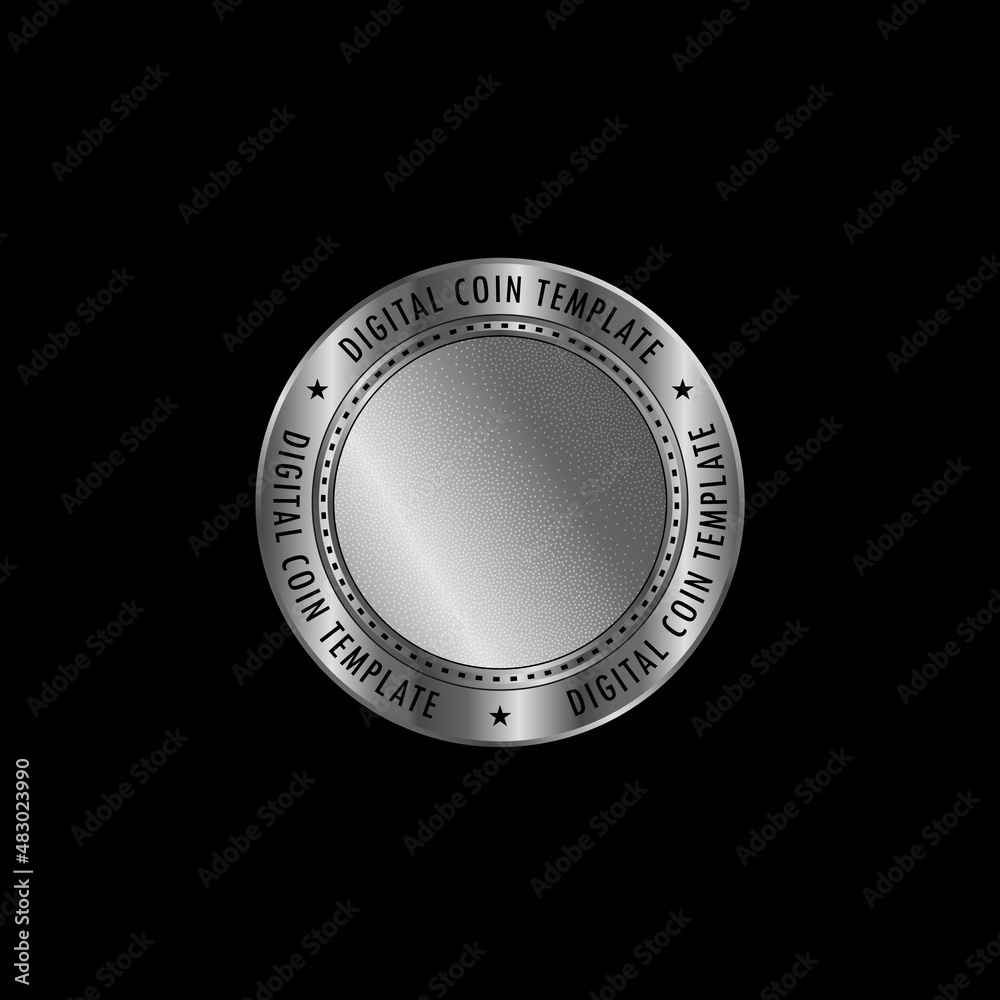 Silver coin template. Vector digital currency symbol made of silver ...