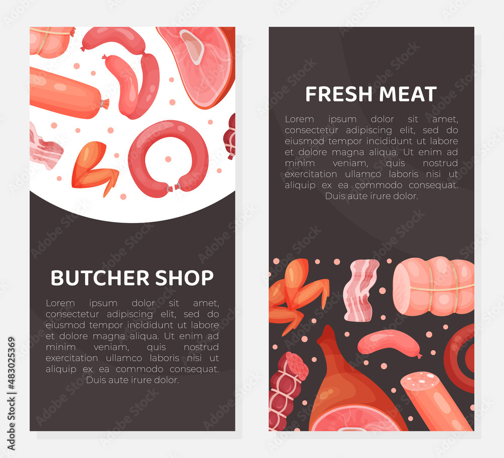 Butcher shop brochure template. Meat store, farm market advertising ...