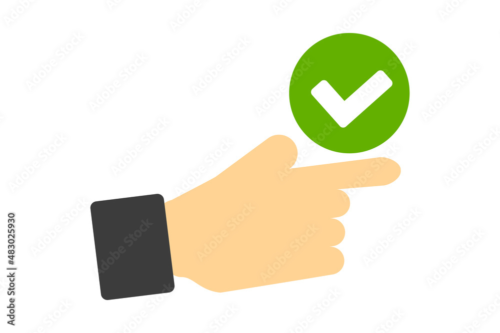 Human hand and green check mark icon. Vector. Stock Vector | Adobe Stock