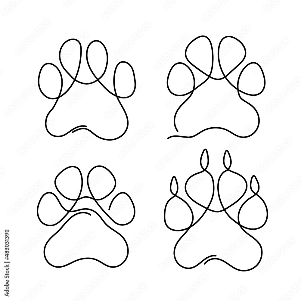Set of continuous one line drawing illustration of a paw pad. Dog paw ...