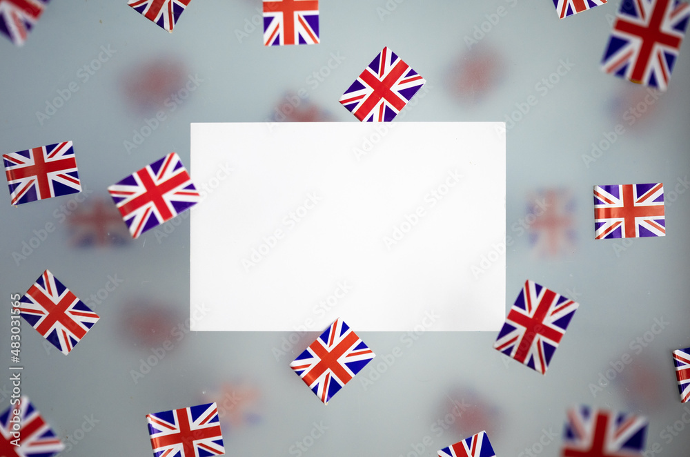 Great Britain, national holiday country. Mini flags on a transparent ...