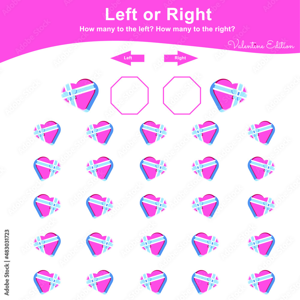 Left or Right Game for Preschool Children. Valentine Worksheet activity ...