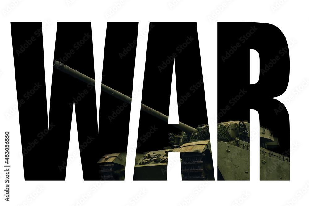 WAR written in black letters with a green battle tank inside the word ...