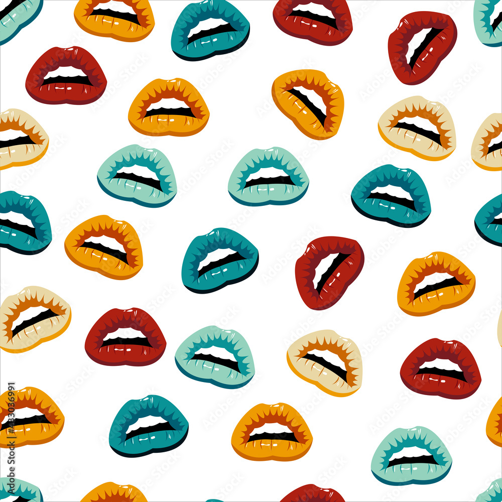 Seamless lips pattern vector. Retro colored lips pattern. Seamless ...