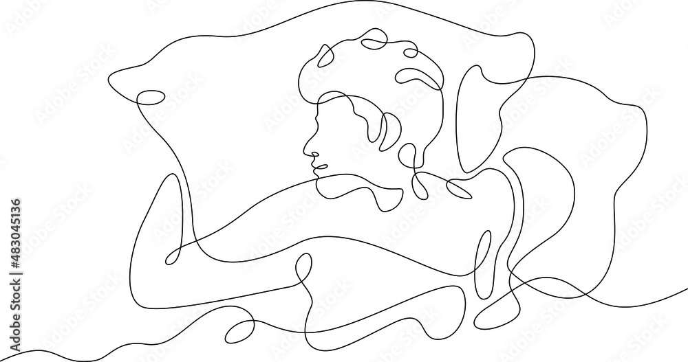 One continuous line. Man sleeps under a blanket. The boy fell asleep on ...