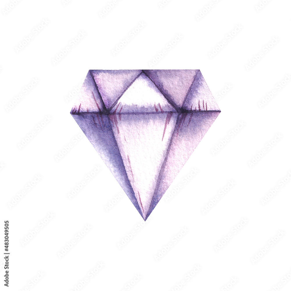 Watercolor purple crystal, diamond on white background Stock ... Watercolor purple crystal, diamond on white background Stock ...