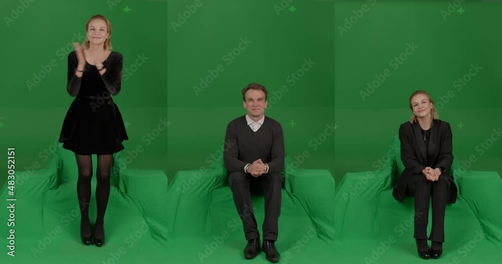 GREEN SCREEN CHROMA KEY Front view of male and female spectators ...