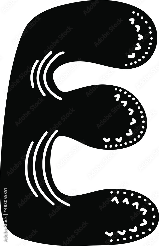 Latin letter "E". Vector black illustration isolated on a white ...