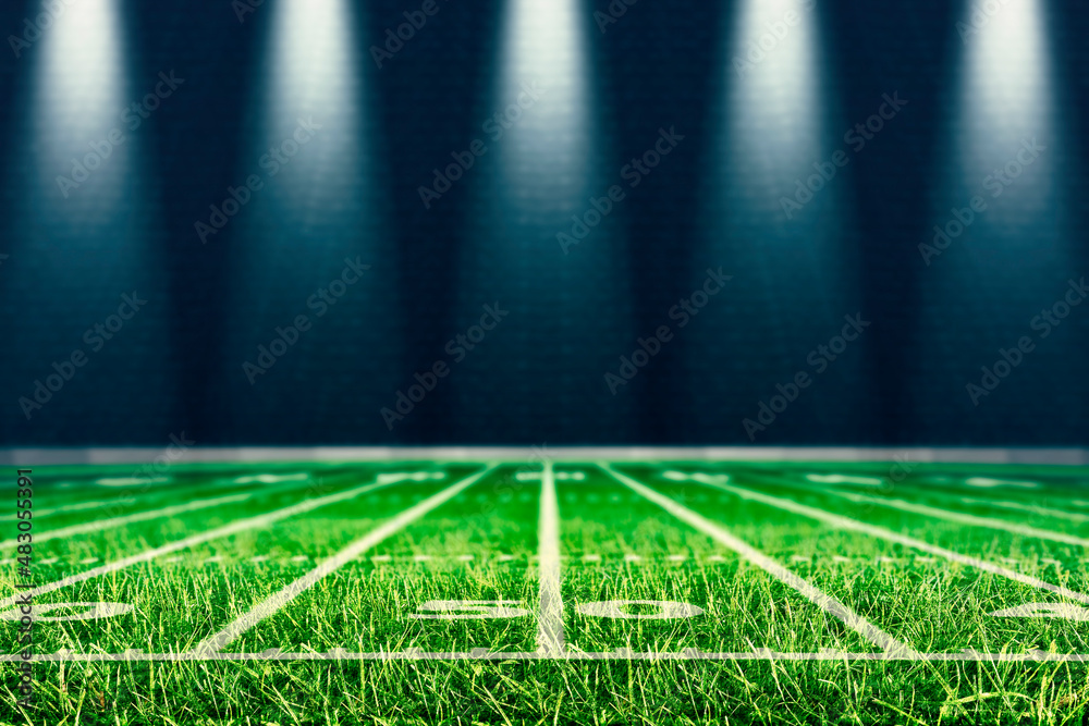 Plakat Perspective of football field. Football stadium with white lines ...