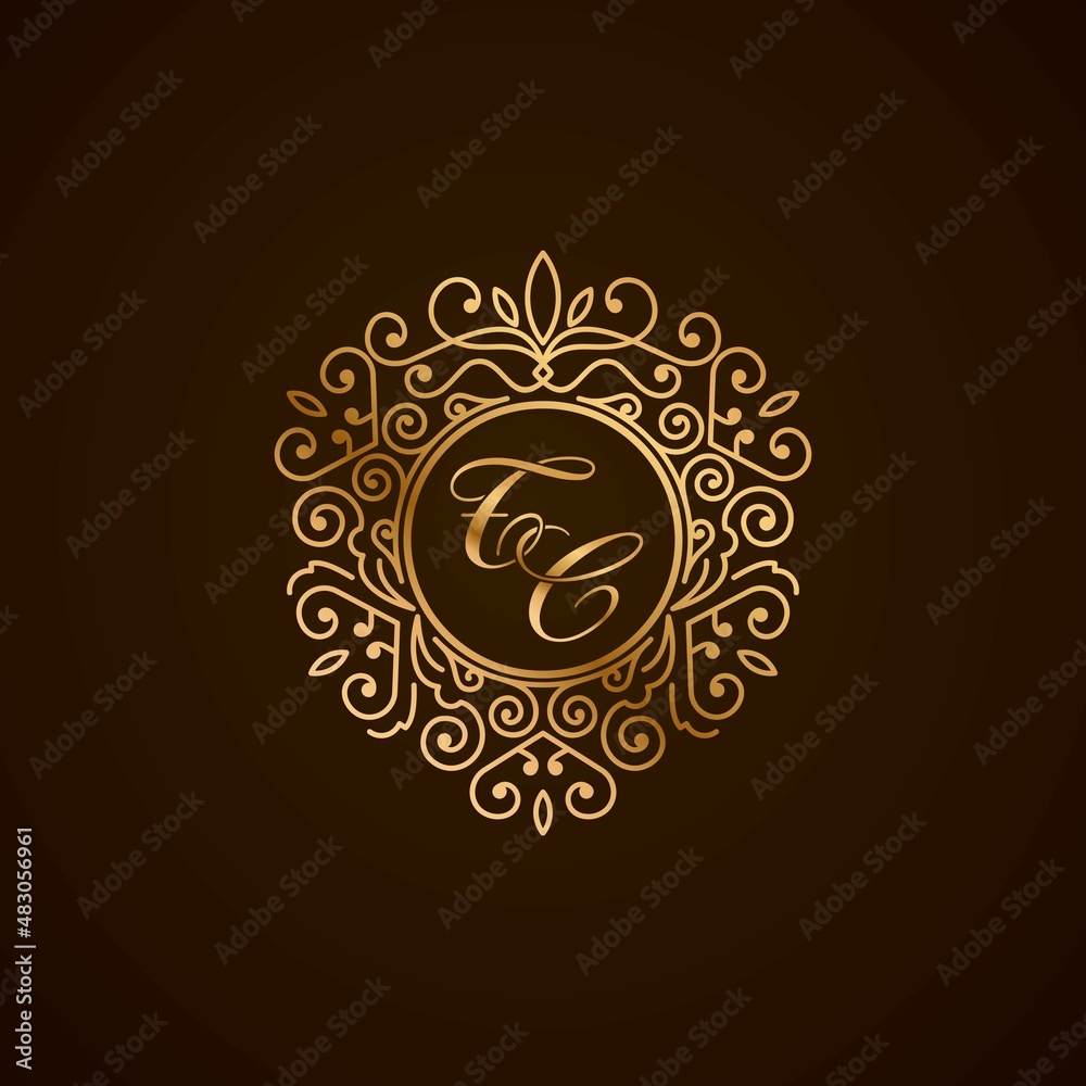 TC initial liontin icon. TC logo ornament with abstract love symbol ...