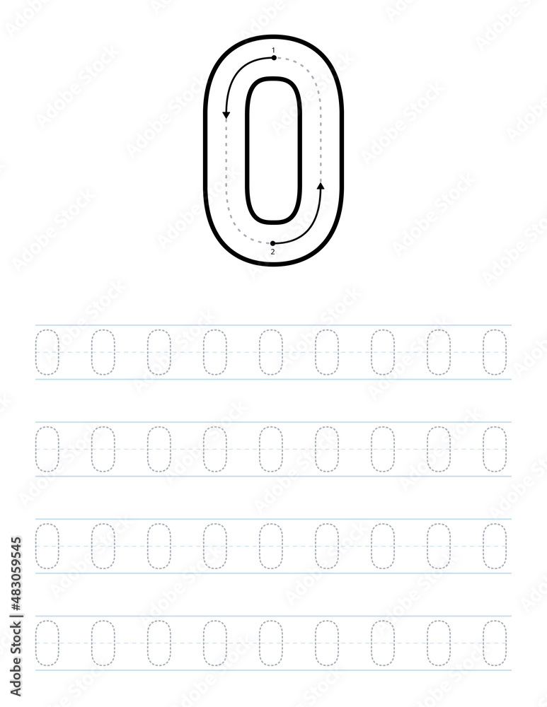 Trace number 0 zero worksheet for kids and preschool with tracing guide ...