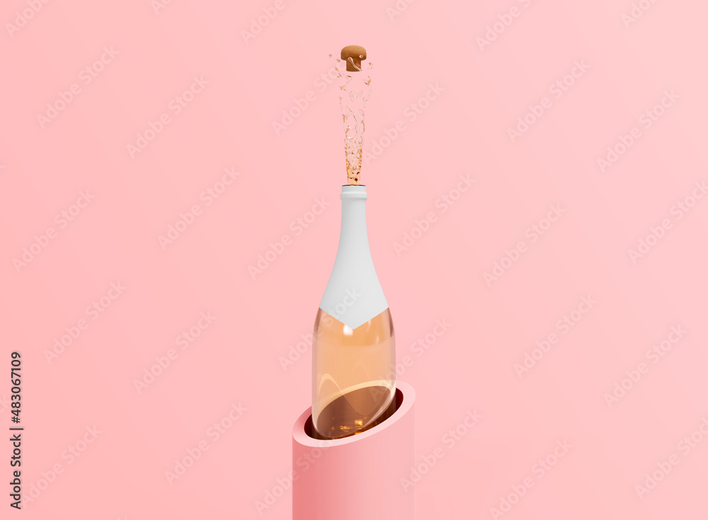 Popping Pink Champagne Bottle Stock Illustration | Adobe Stock