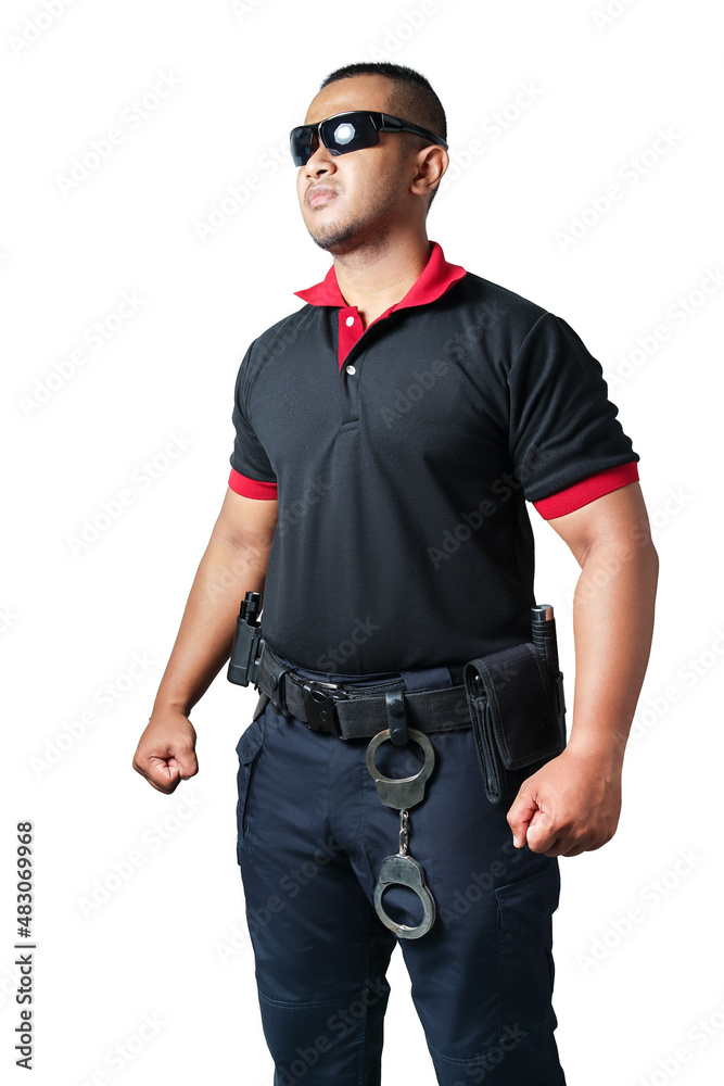 Security guards wear dark glasses. Standing up looking strong and ...