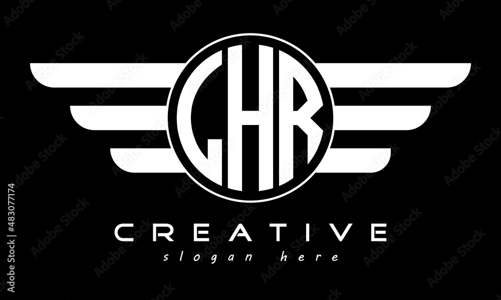 LHR three letter monogram type circle letter logo with wings vector ...