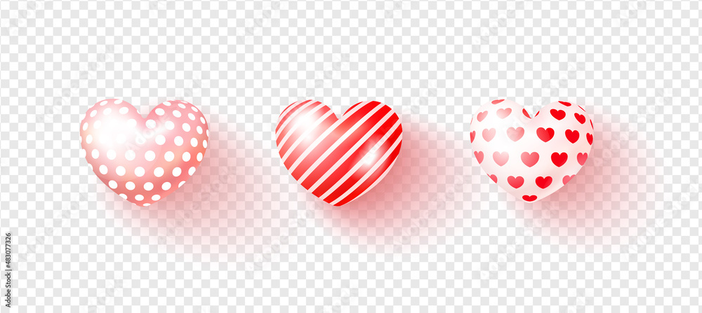 Realistic hearts isolated on transparent background. Vector ...