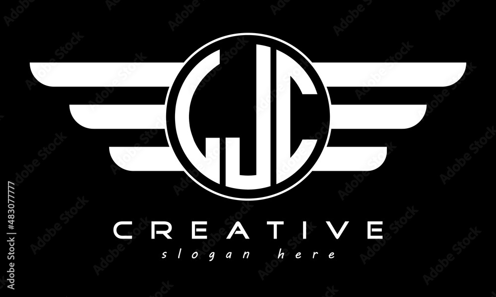 LJC three letter monogram type circle letter logo with wings vector ...