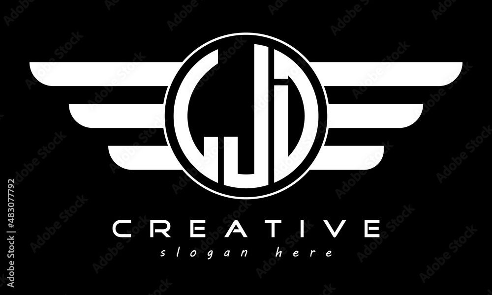 LJD three letter monogram type circle letter logo with wings vector ...