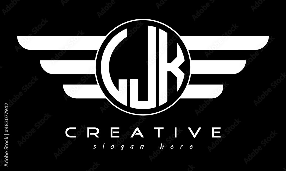 LJK three letter monogram type circle letter logo with wings vector ...