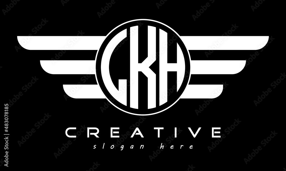 LKH three letter monogram type circle letter logo with wings vector ...