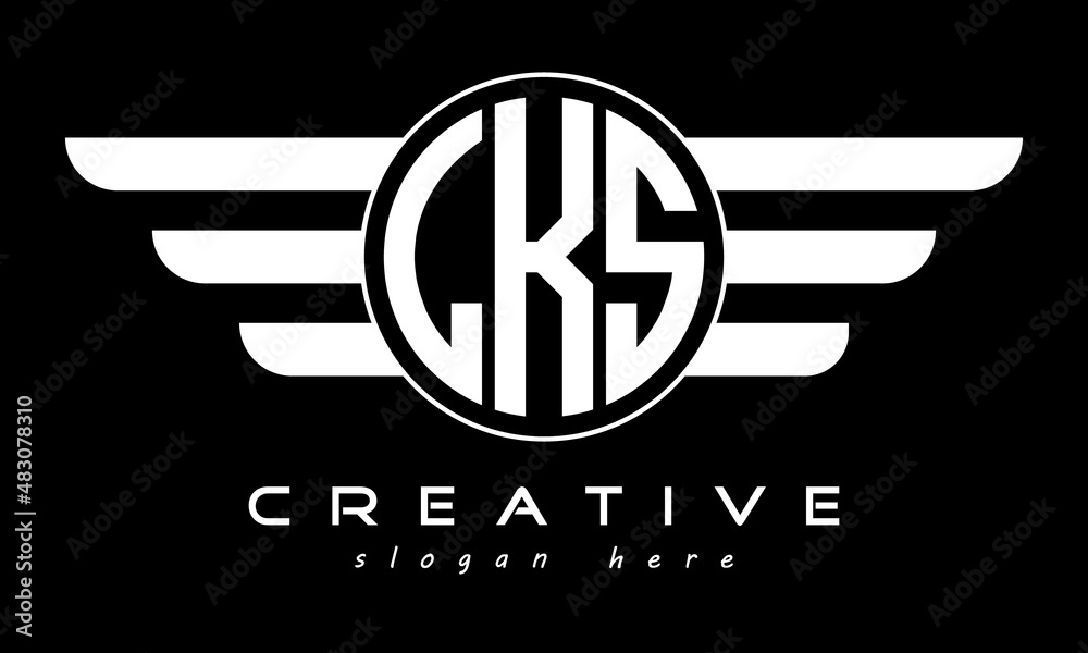 LKS three letter monogram type circle letter logo with wings vector ...