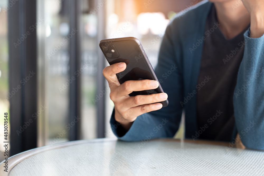 using cell phone hand holding mobile texting message contact us ...