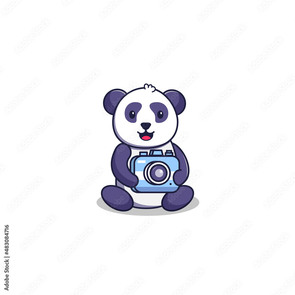 Cute panda holding camera vector illustration, photography logo design ...