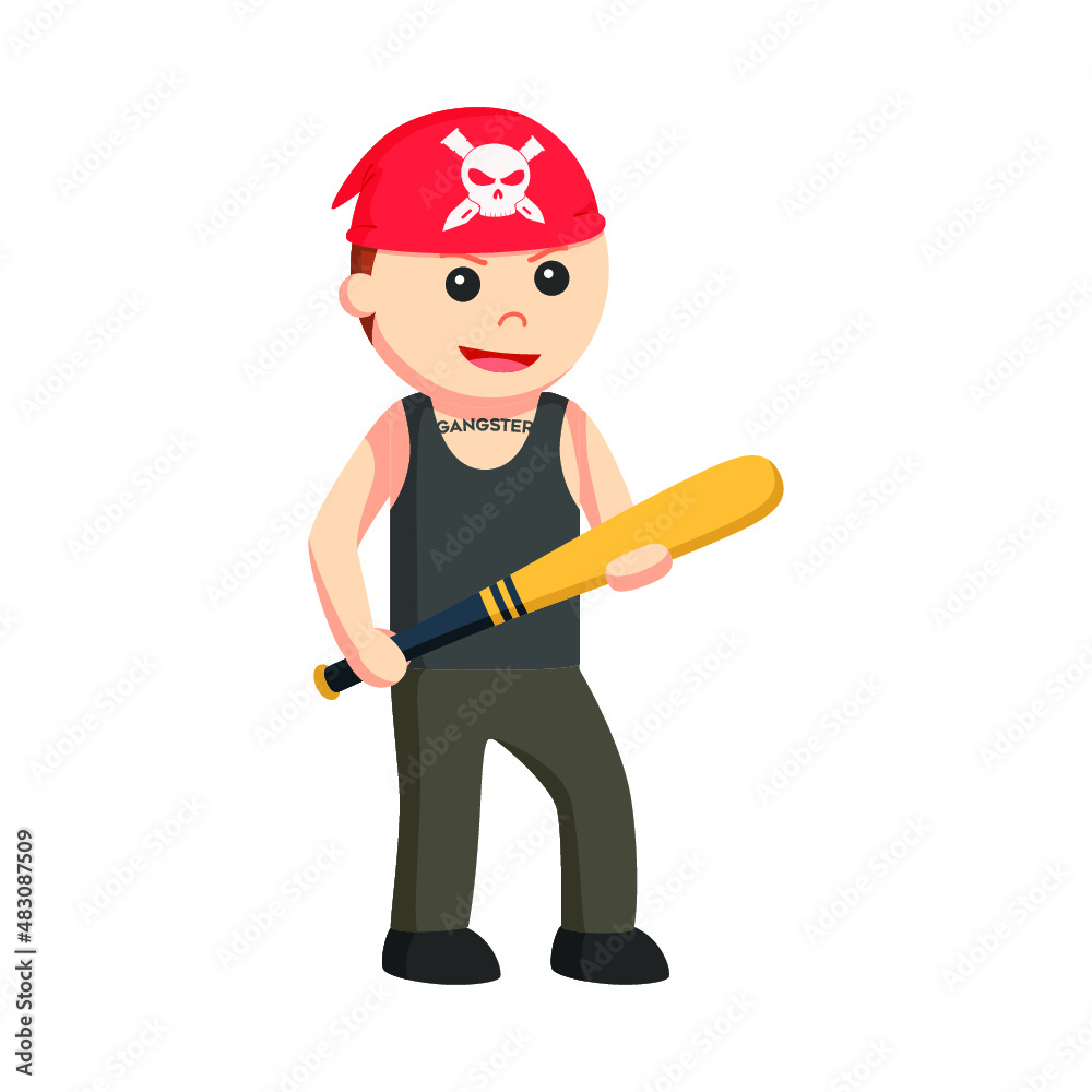 Gangster With Baseball Bat design character on white background Stock ...