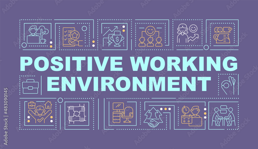 Positive workplace culture word concepts purple banner. Work life ...