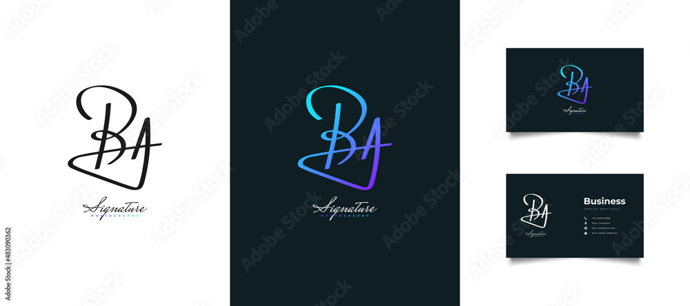 Initial B and A Logo Design with Handwriting Style in Colorful Gradient ...
