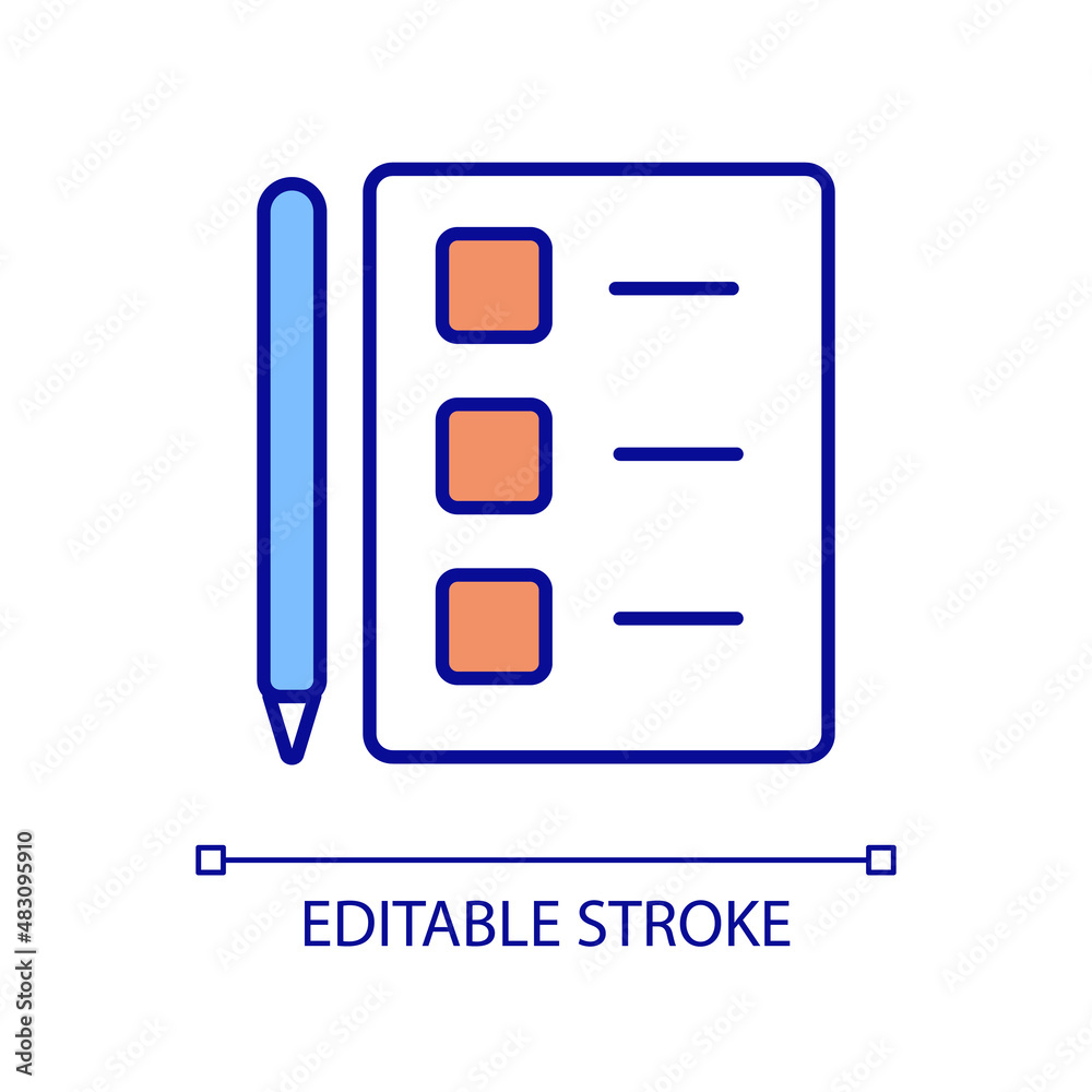 Voting ballot with pen RGB color icon. Election procedure. Making ...