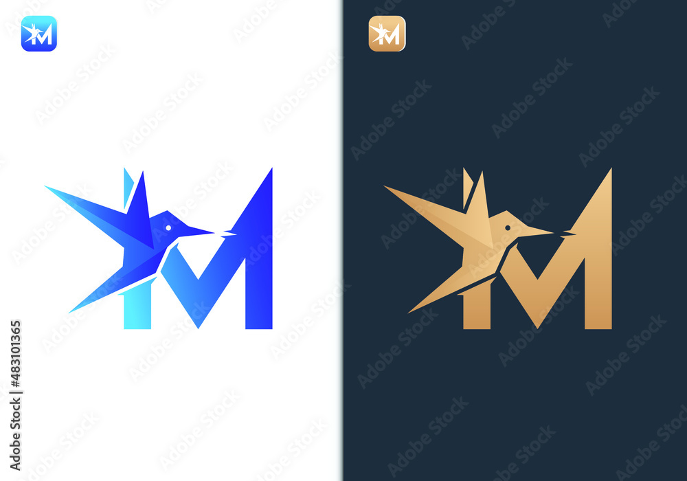Letter M Bird Logo Design Template for Travel, tour, freedom and peace ...
