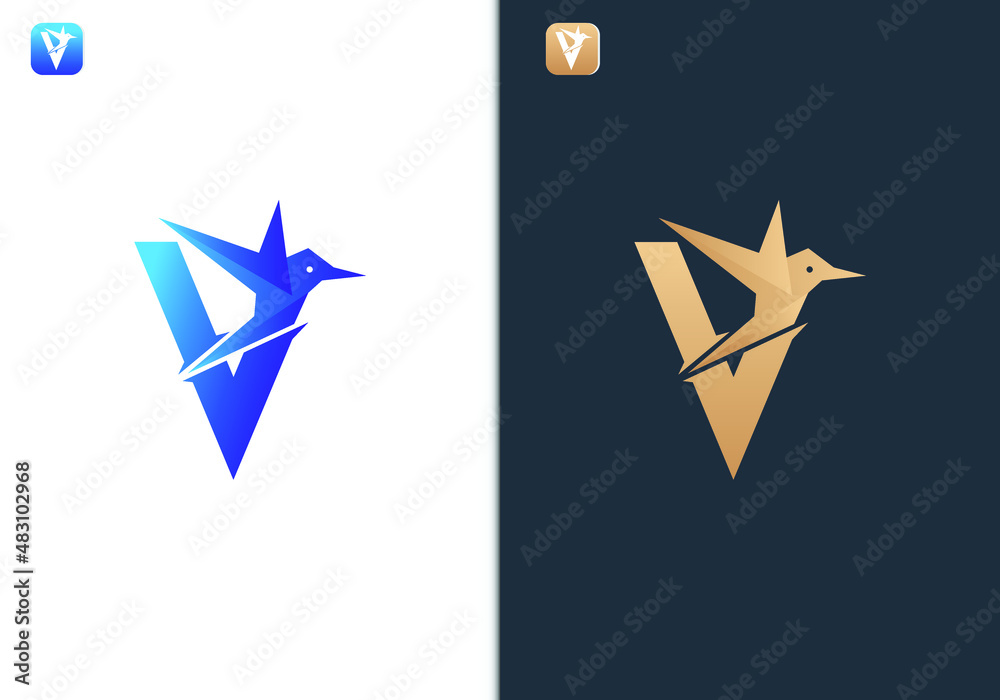 Letter V Bird Logo Design Template for Travel, tour, freedom and peace ...